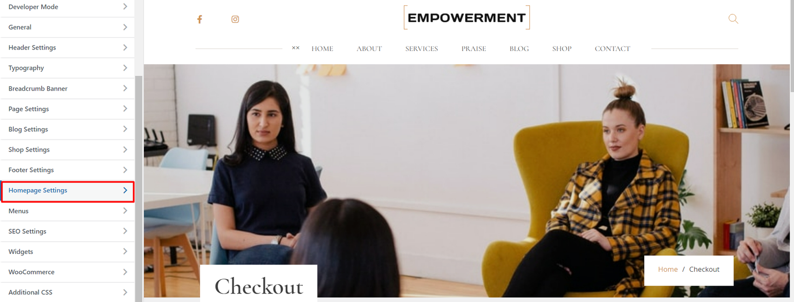 Homepage Settings – Documentation